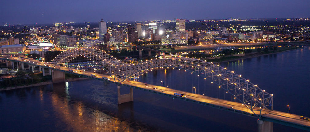 Memphis Skyline At Night Aerial View Downtown Memphis Skyline